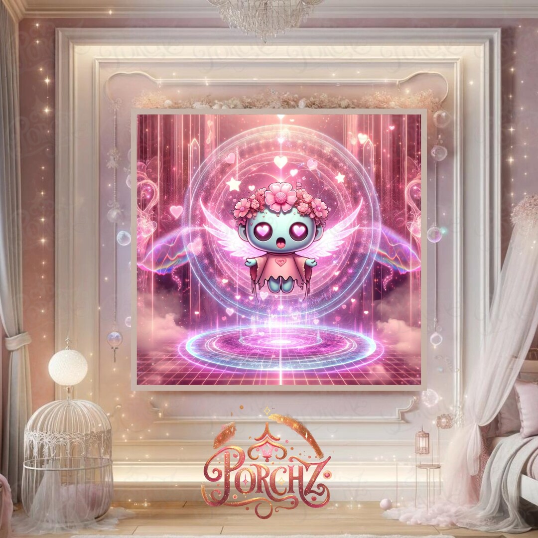 Pink Kawaii Zombie Angel Art Print,cyberpunk Gift Fantasy Decor ...