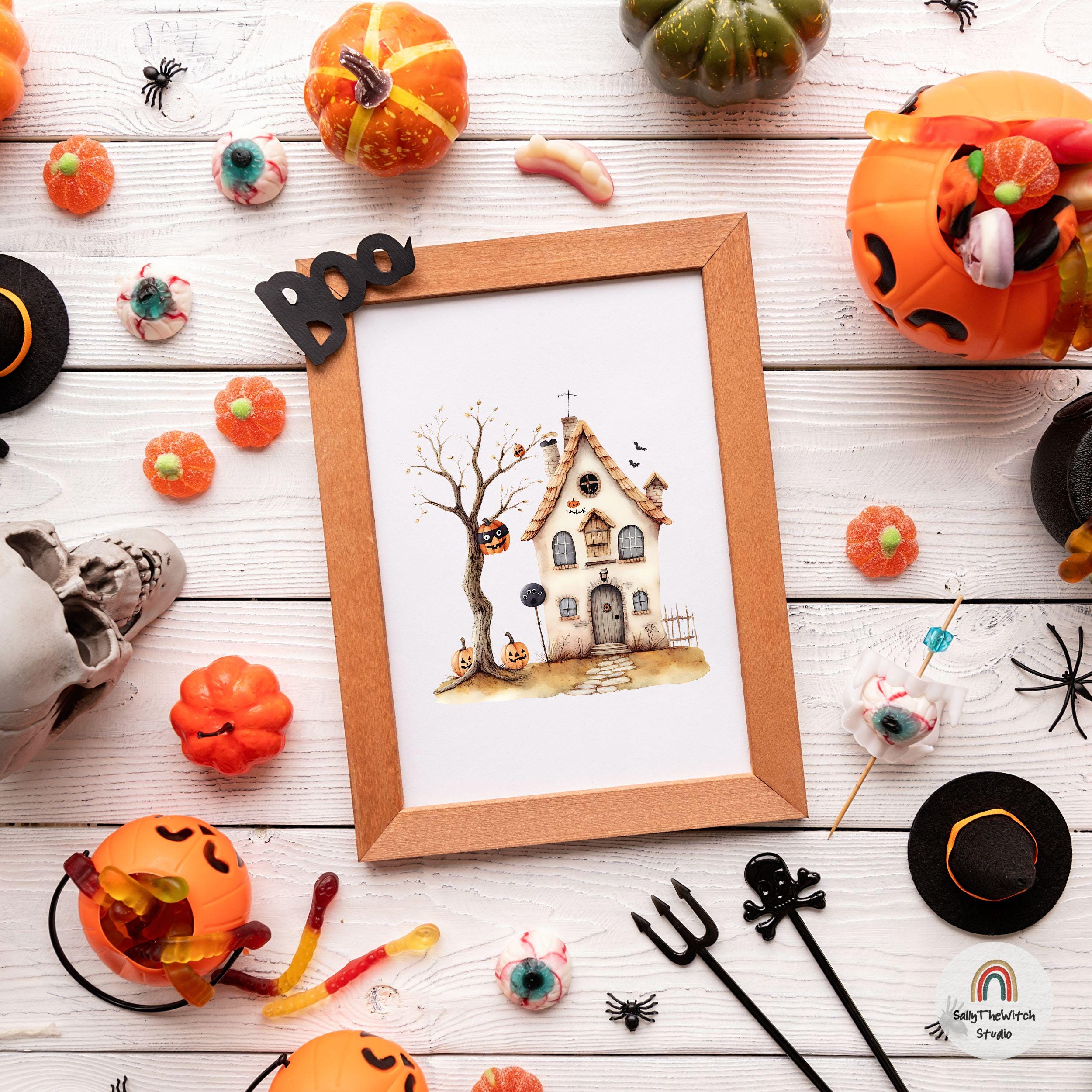 Watercolor Halloween Spooky Haunted House, Halloween Castle, Spooky ...
