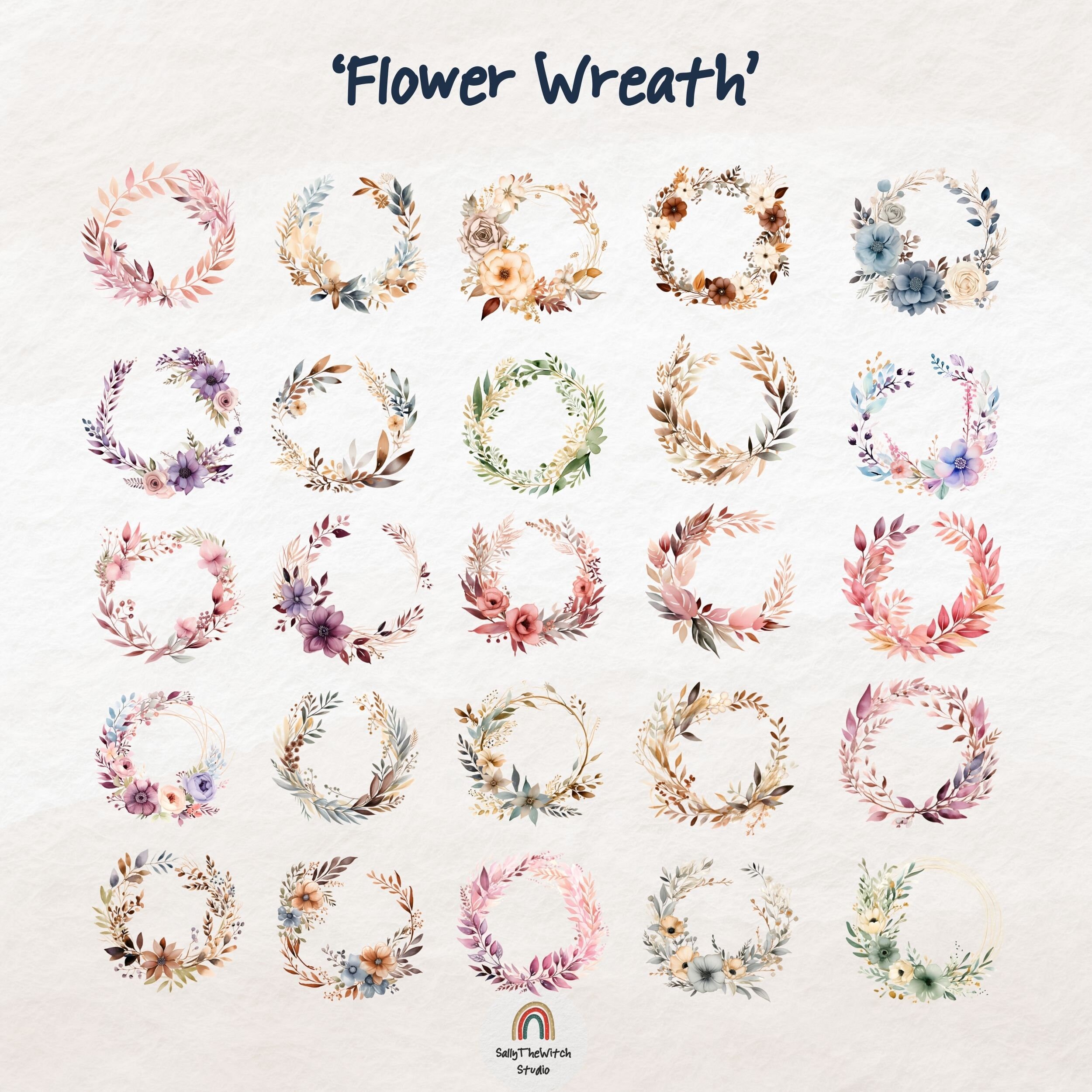 Watercolor Wild Flower Wreath Clipart, Wildflower Clipart, Wedding Day ...