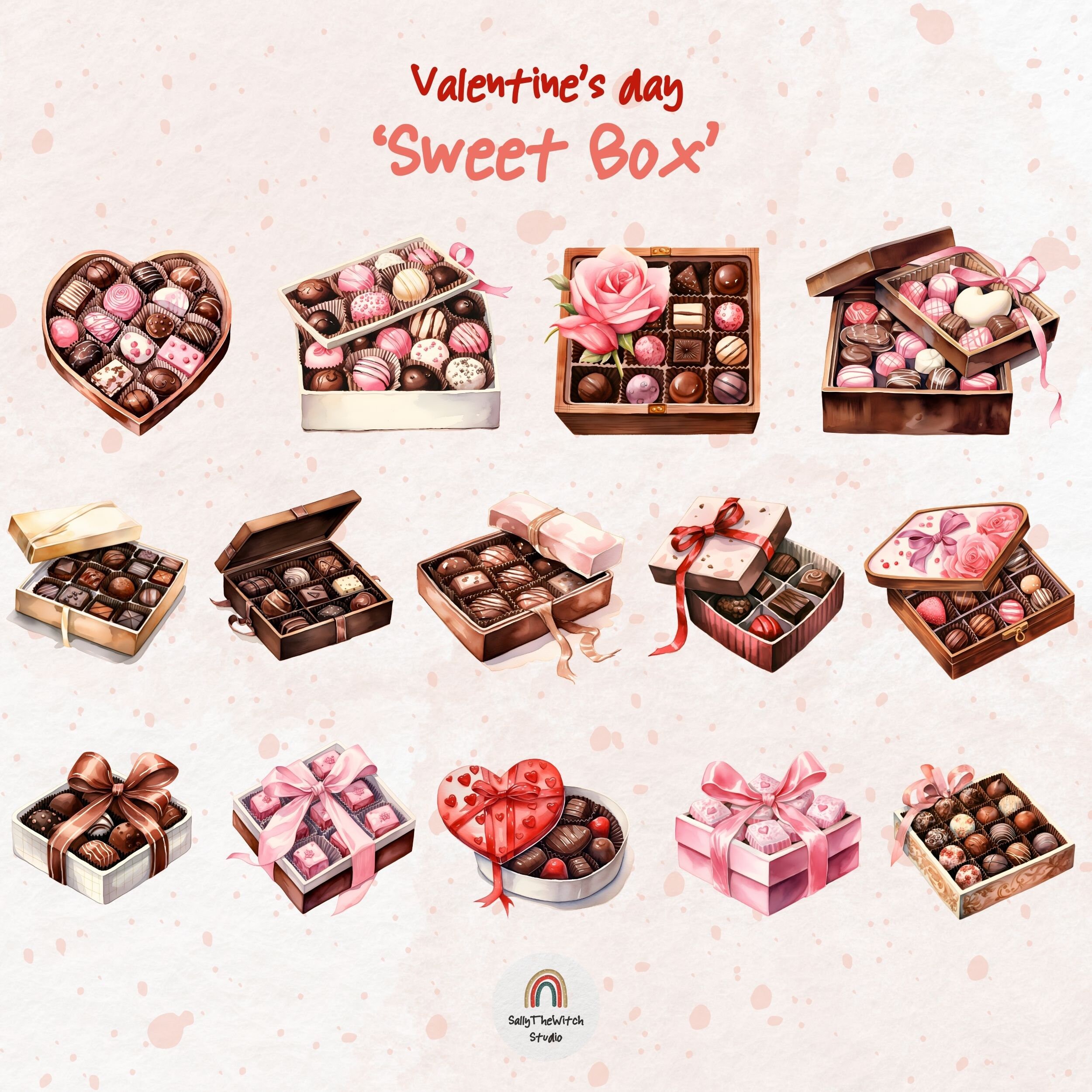 Watercolor Valentine Sweets Chocolate Clipart, Watercolor Valentine ...