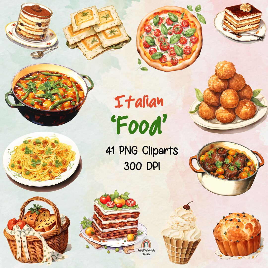 Watercolor Italian Food Clipart, Italian Food, Pizza Clipart ...