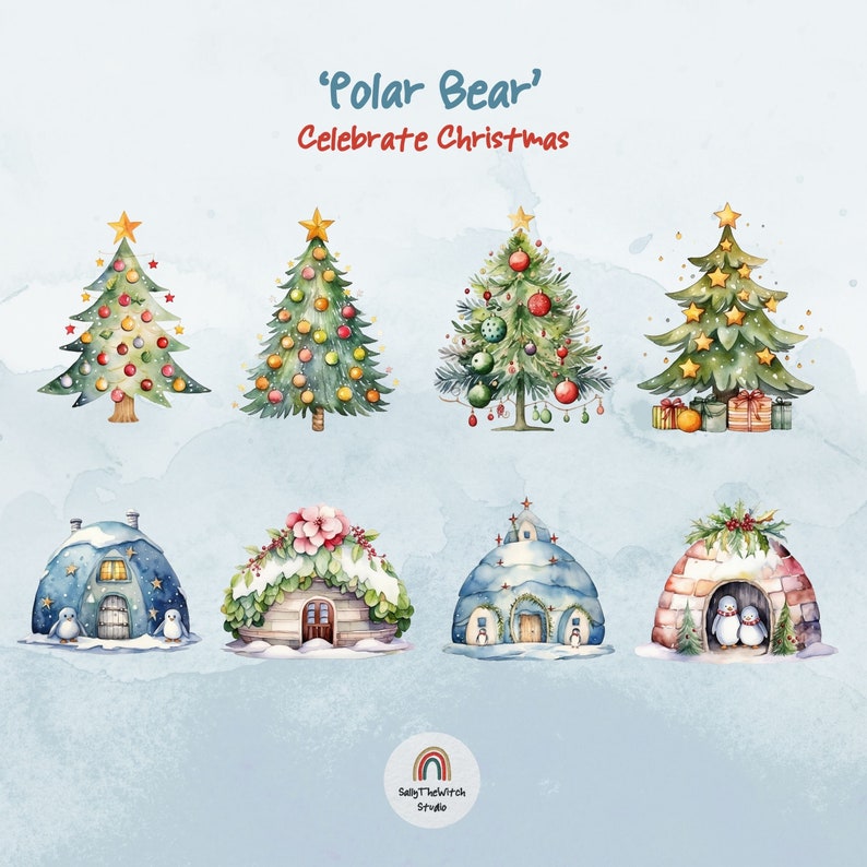 Watercolor Christmas Polar Bear Clipart, Christmas Polar Bear, Polar ...