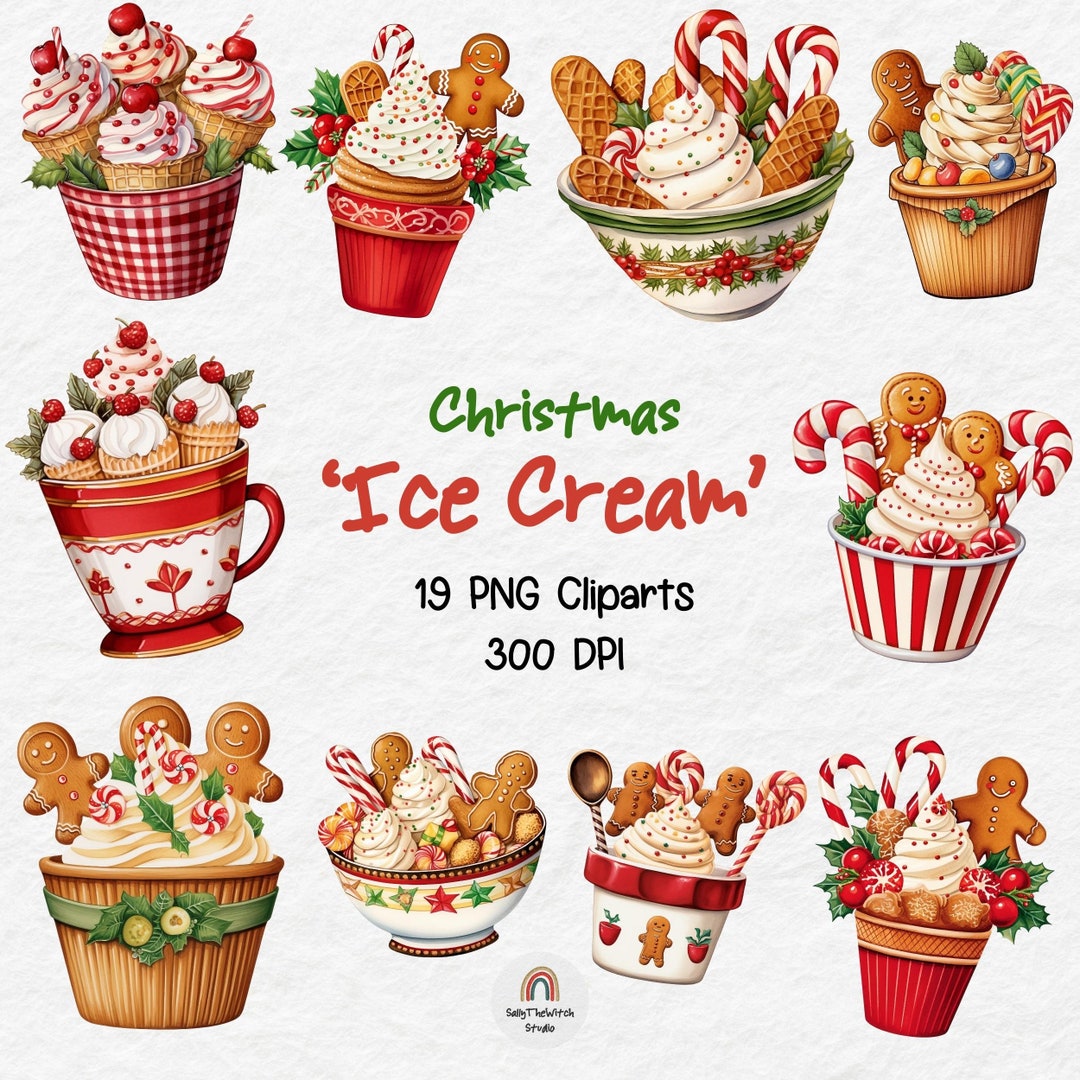 Watercolor Ice Cream Clipart, Christmas Ice Cream, Ice Cream, Christmas ...