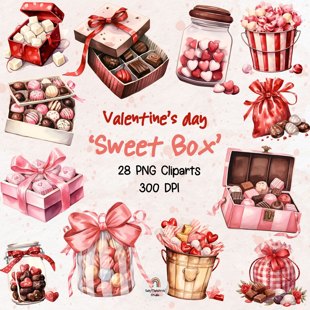 Watercolor Valentine Sweets Chocolate Clipart, Watercolor Valentine ...