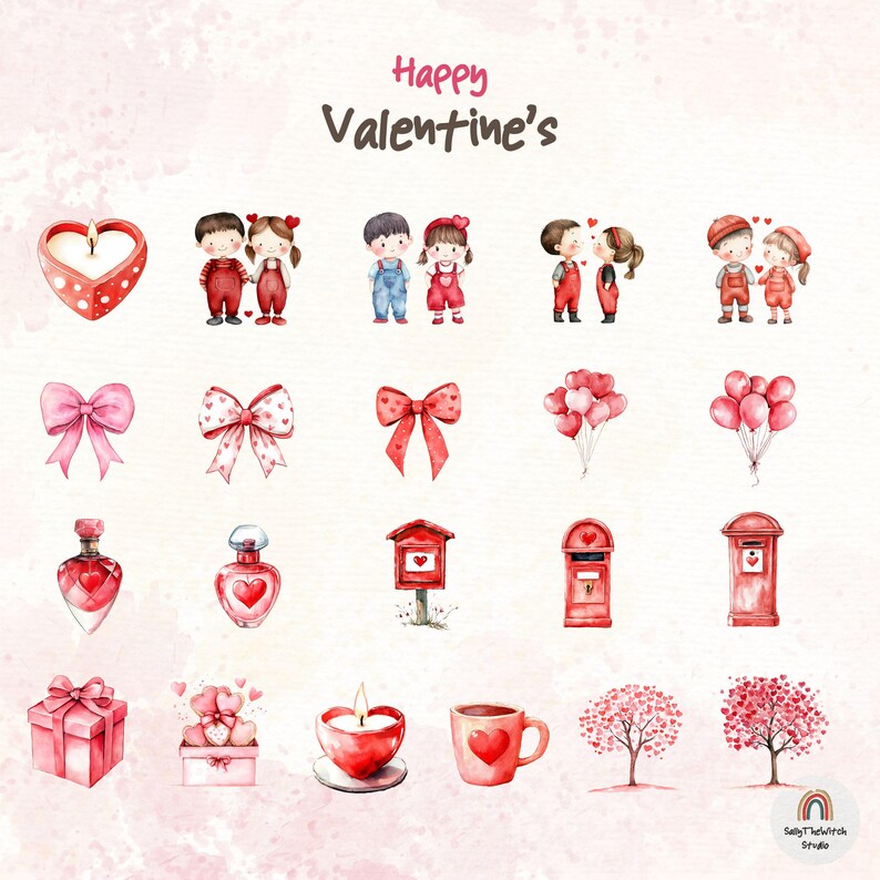 Watercolor Happy Valentine Day Clipart, Valentine PNG Clipart ...