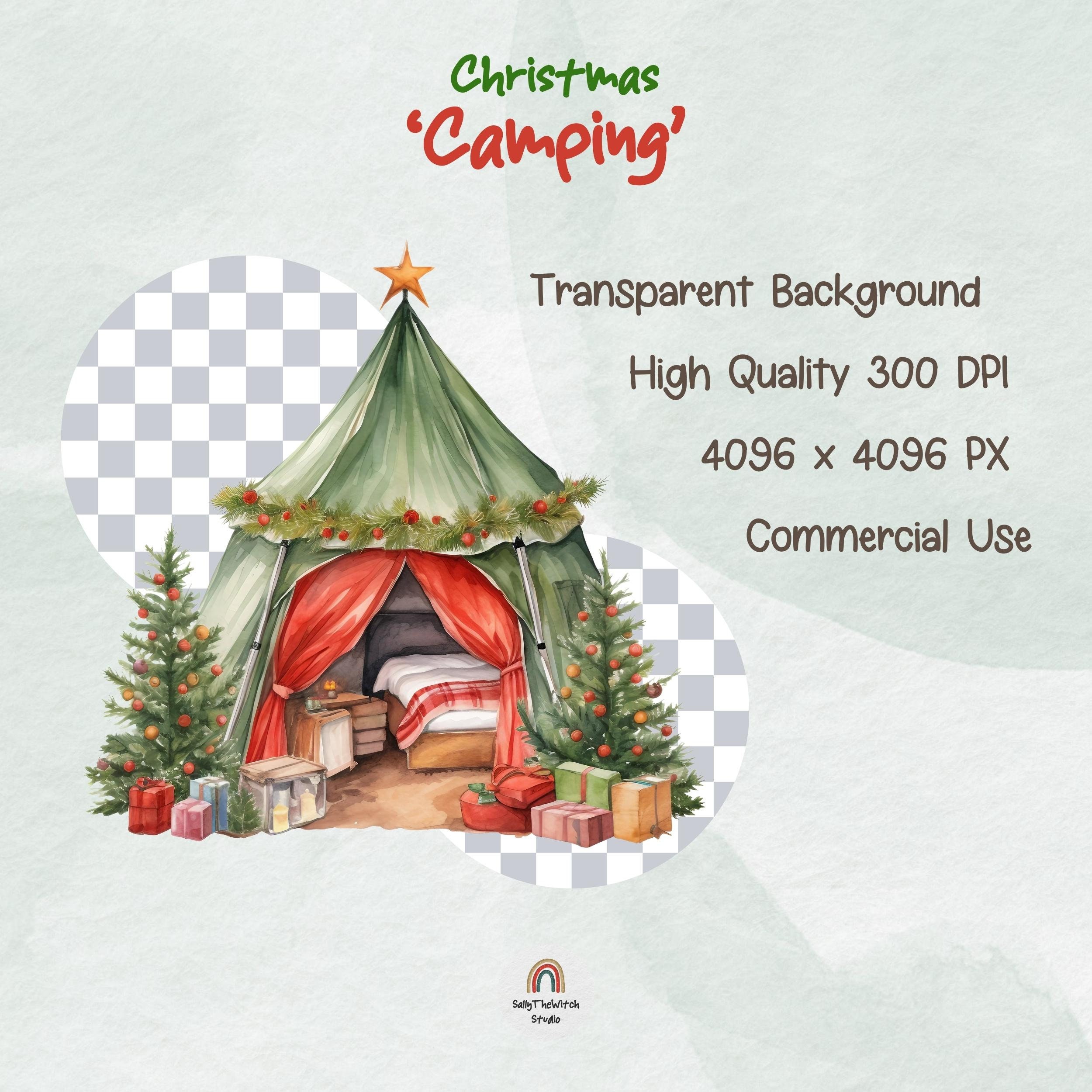 Watercolor Christmas Camping Clipart, Camping Clipart, Outdoor Activity ...