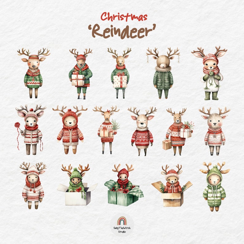 Watercolor Christmas Reindeer Clipart, Christmas Reindeer, Reindeer ...