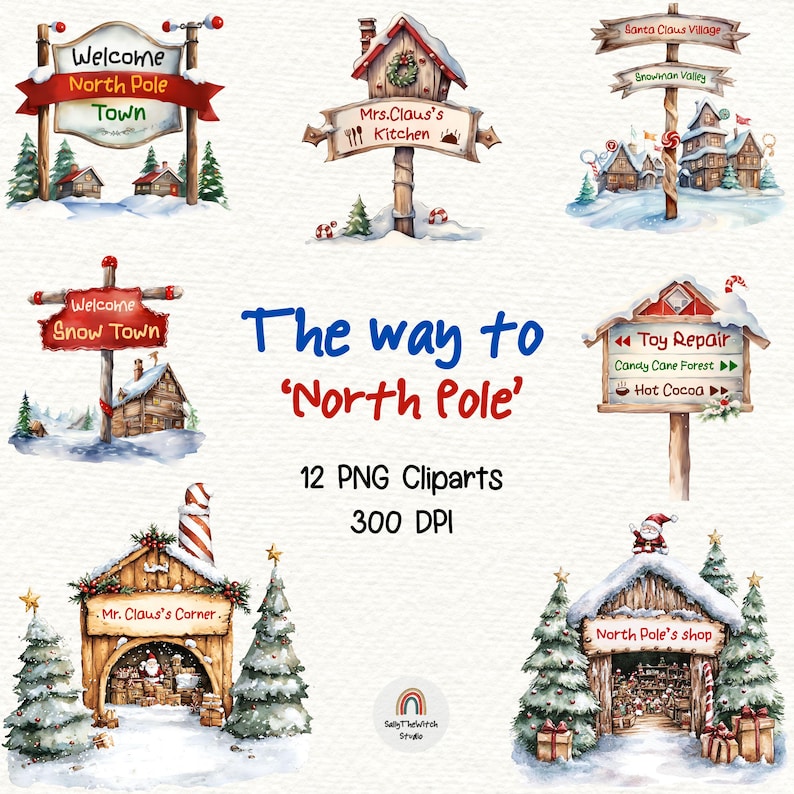 Watercolor North Pole Clipart, Christmas North Pole, North Pole Sign ...