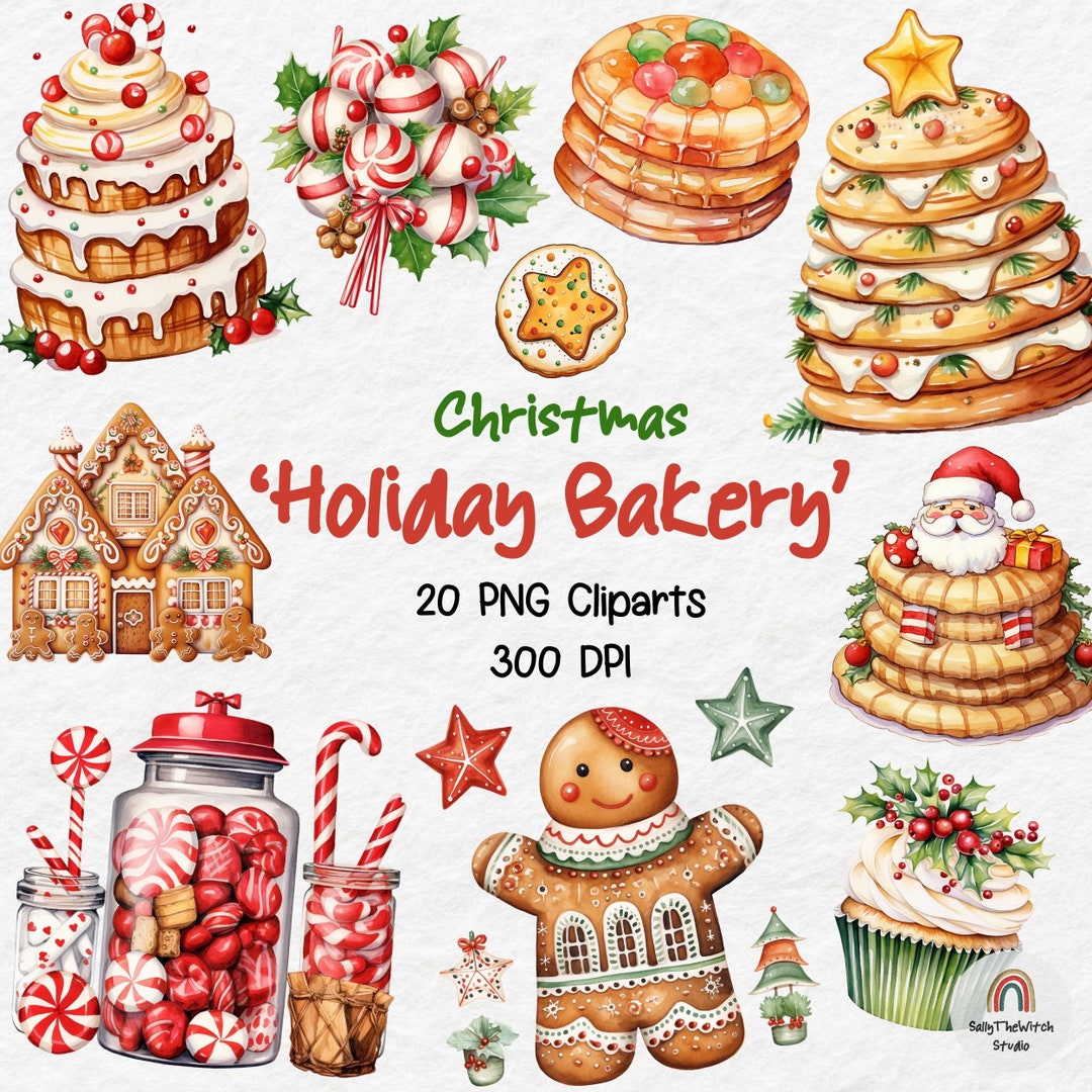 Watercolor Christmas Bakery Clipart, Christmas Bakery, Holiday Bakery ...