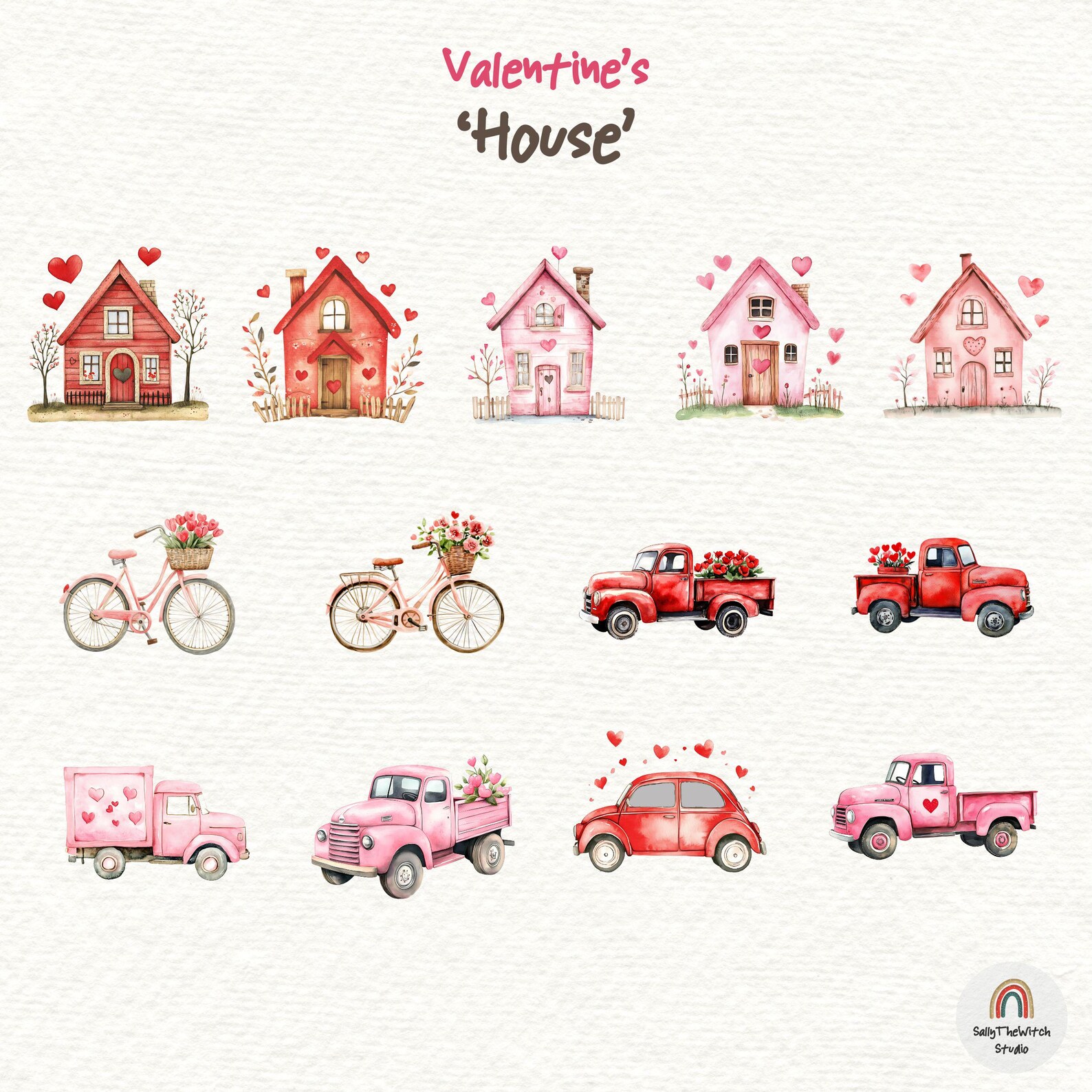 Watercolor Valentine House Clipart, Valentine House, Pink House PNG ...