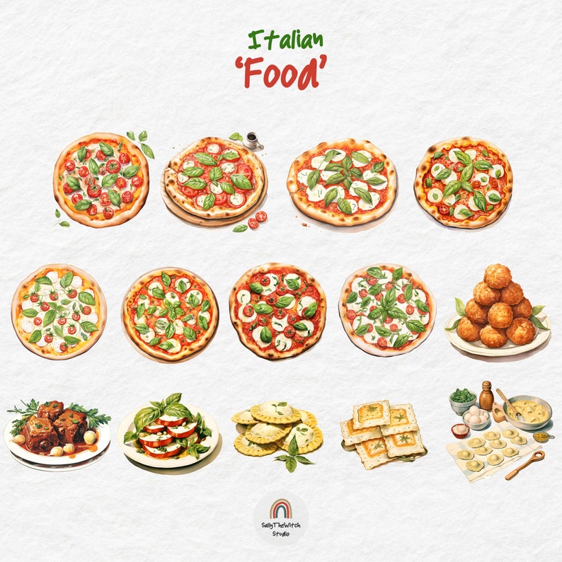 Watercolor Italian Food Clipart, Italian Food, Pizza Clipart ...