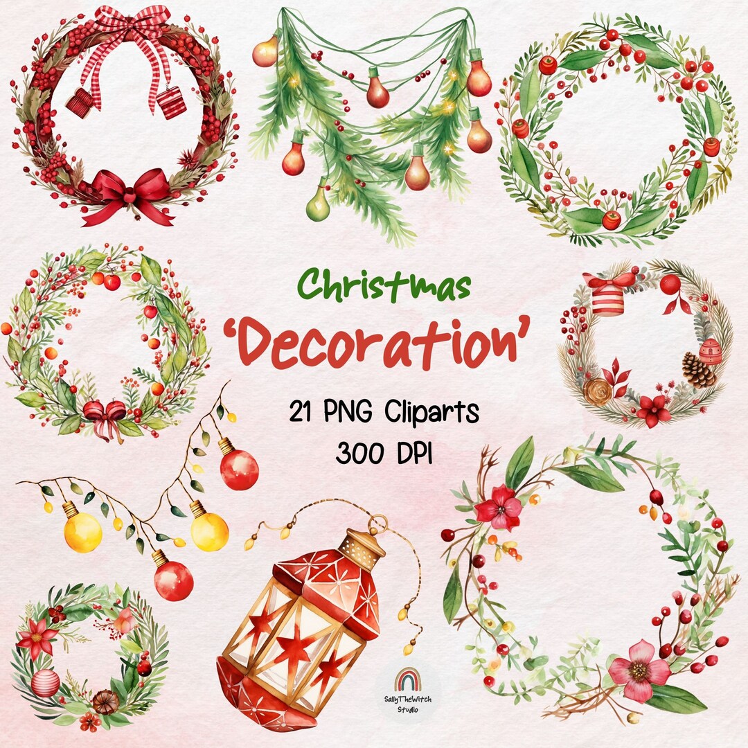 Watercolor Christmas Decoration Clipart, Christmas Decoration ...