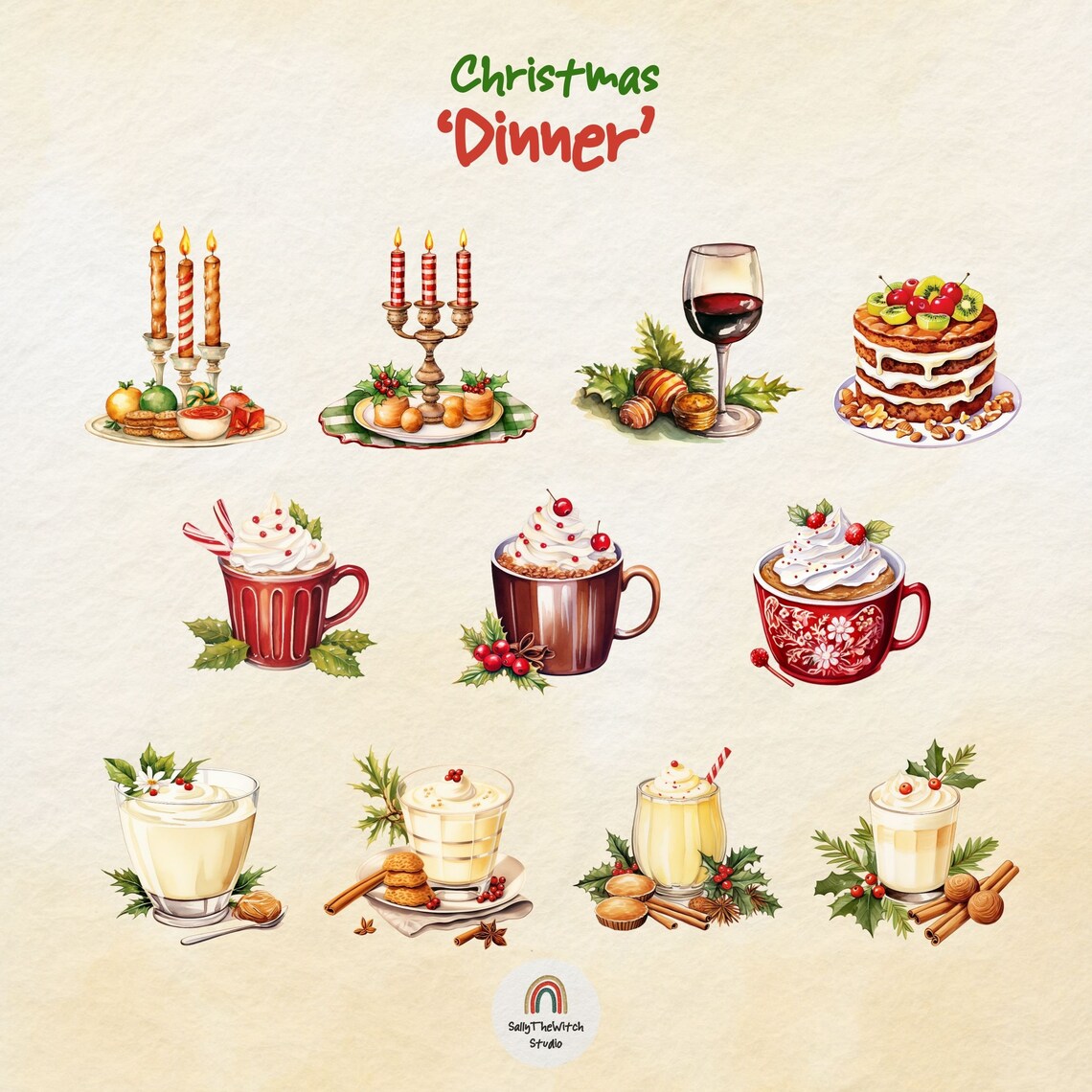 Watercolor Christmas Dinner Clipart, Christmas Dinner, Christmas Food ...