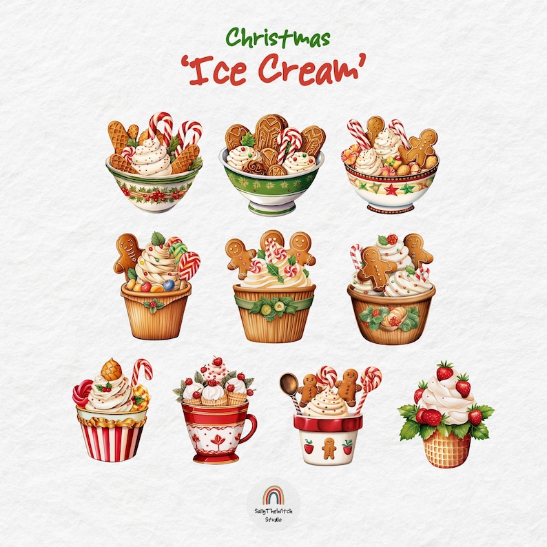 Watercolor Ice Cream Clipart, Christmas Ice Cream, Ice Cream, Christmas ...