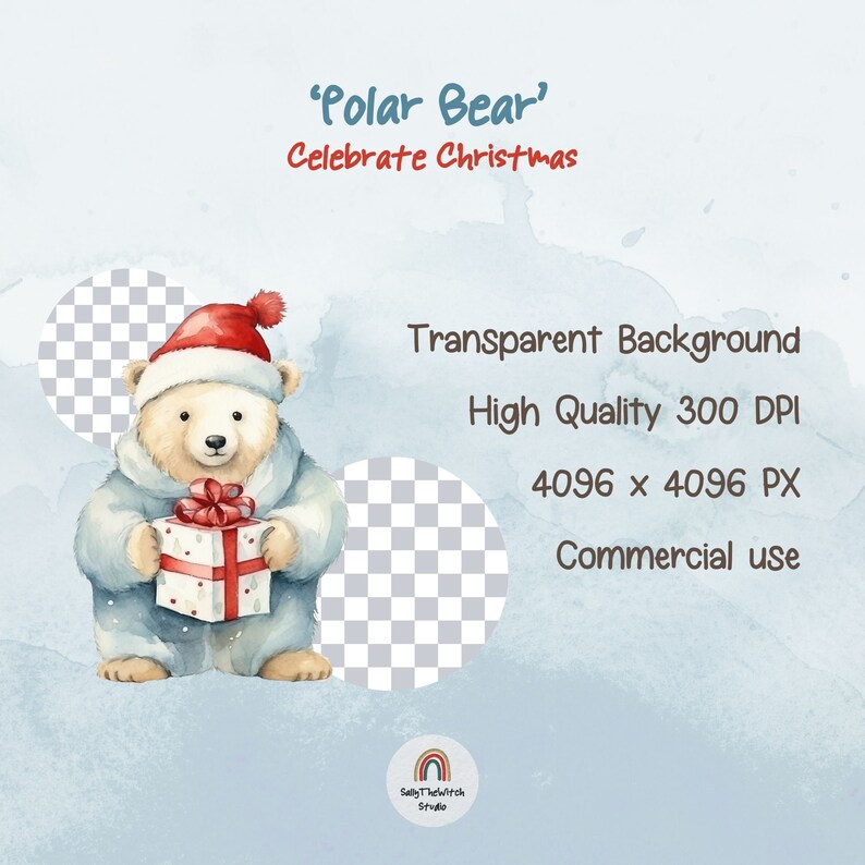 Watercolor Christmas Polar Bear Clipart, Christmas Polar Bear, Polar ...