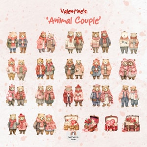 Watercolor Cute Animal Couple Clipart, Valentine Couple Clipart ...