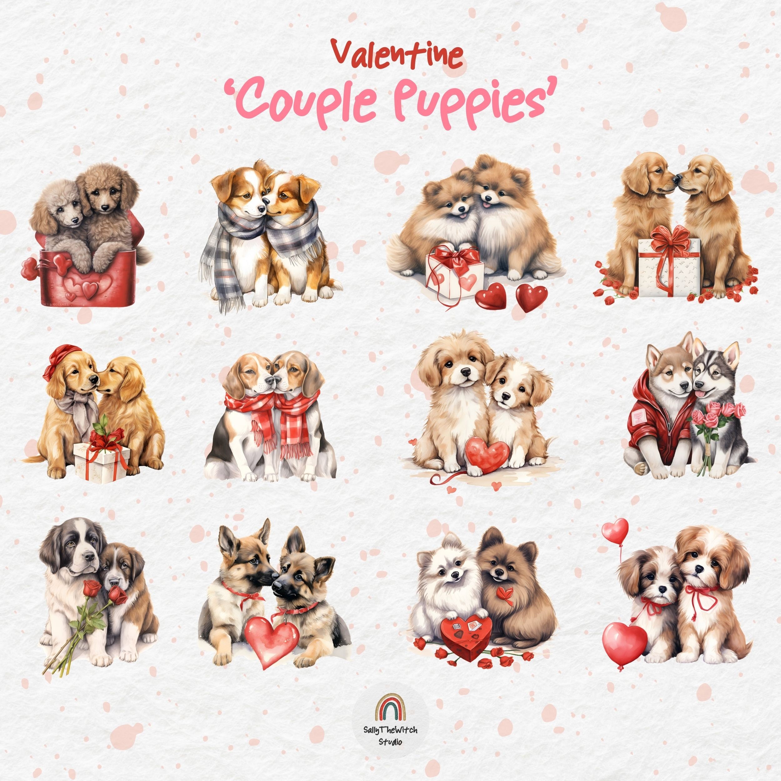 Watercolor Valentine Clipart, Valentine Puppy Clipart, Valentine Puppy ...