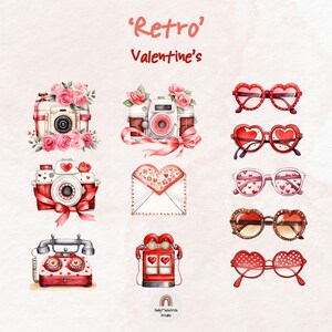 Watercolor Retro Valentine Clipart, Retro Valentine PNG Bundle, 90’s ...