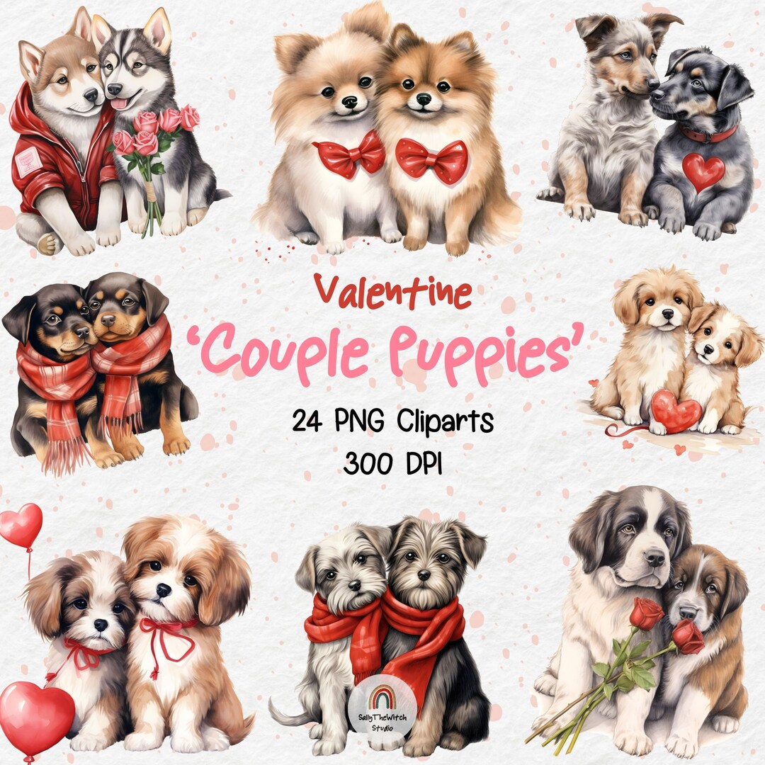 Watercolor Valentine Clipart, Valentine Puppy Clipart, Valentine Puppy ...
