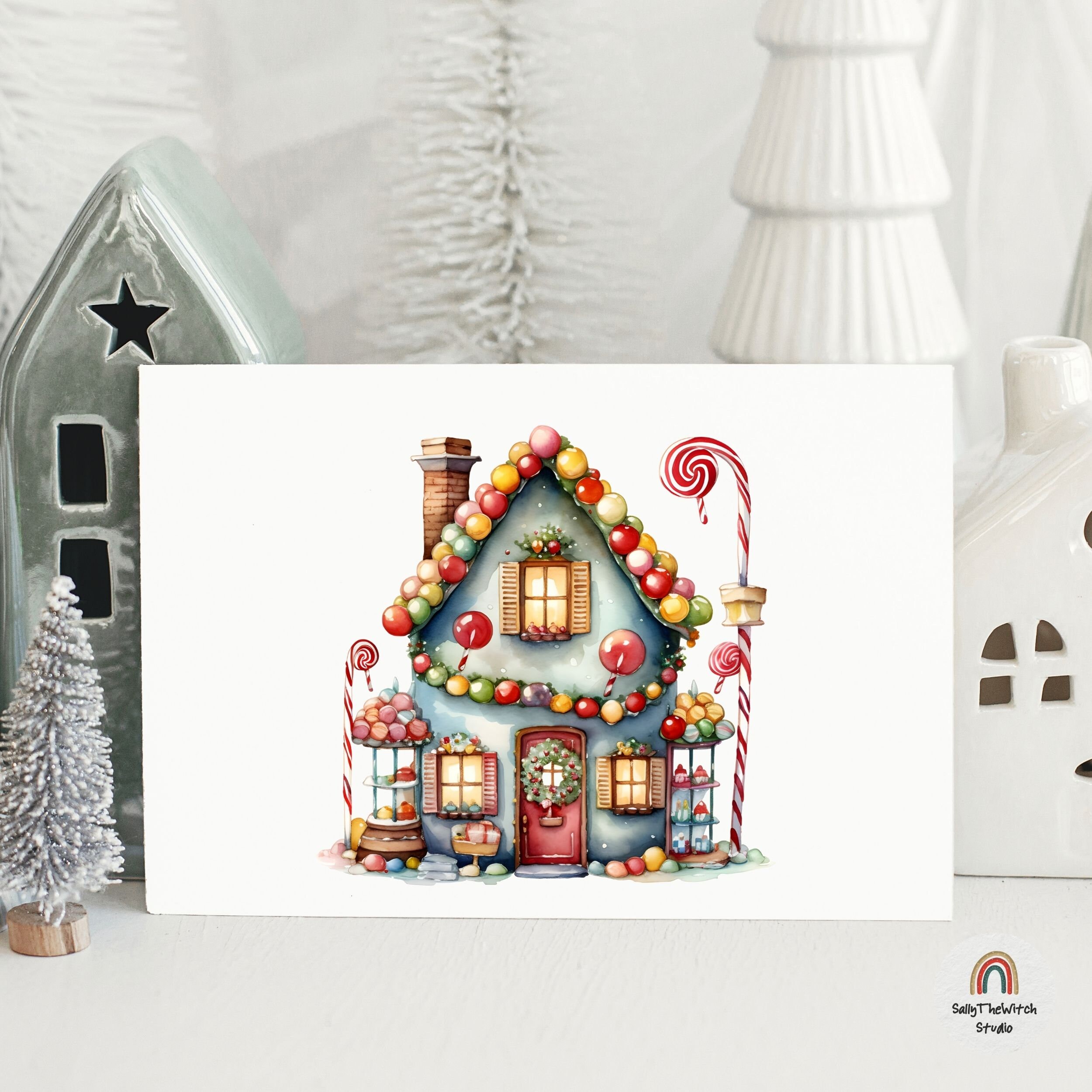 Watercolor Christmas Candy House, Christmas Candy House Clipart ...