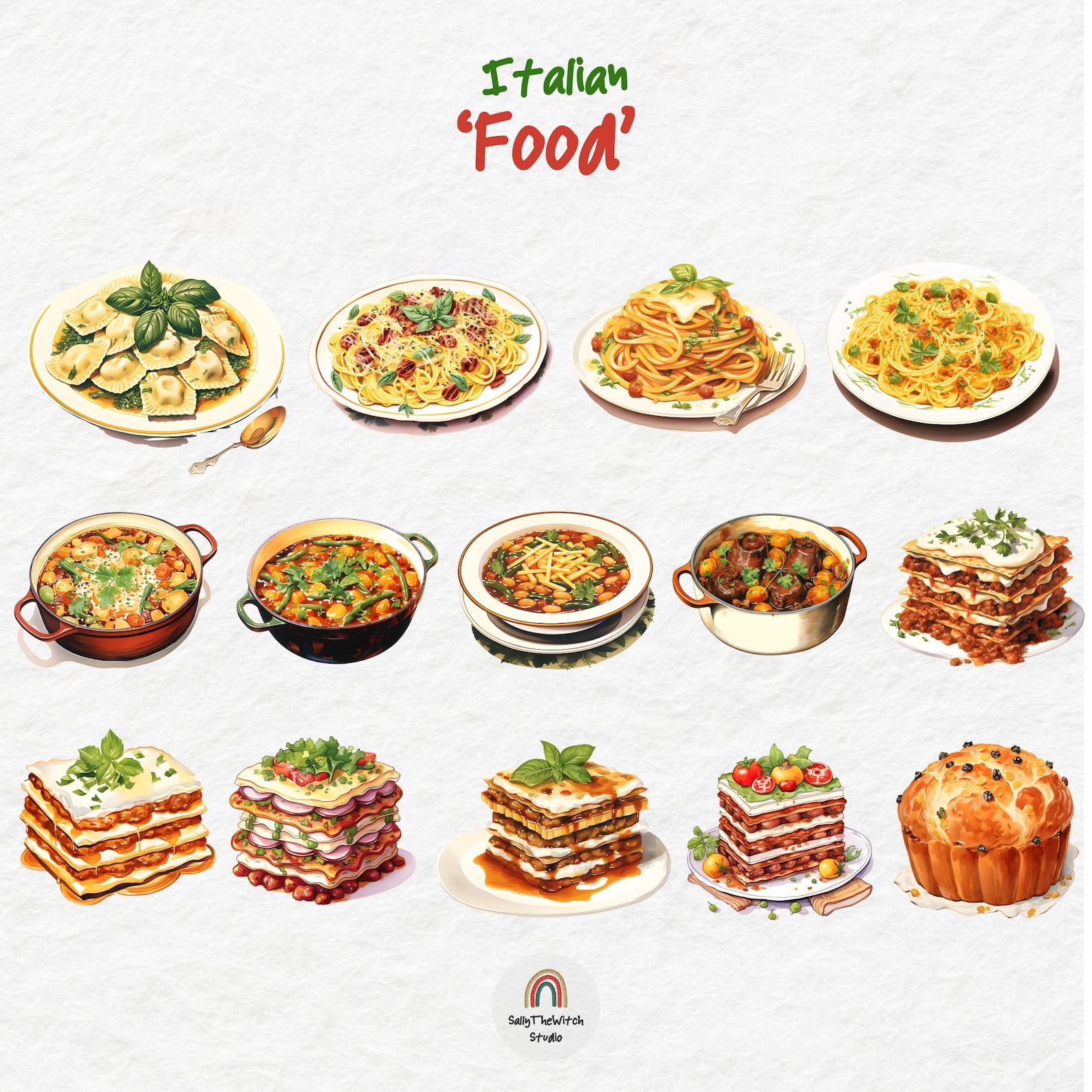 Watercolor Italian Food Clipart, Italian Food, Pizza Clipart ...