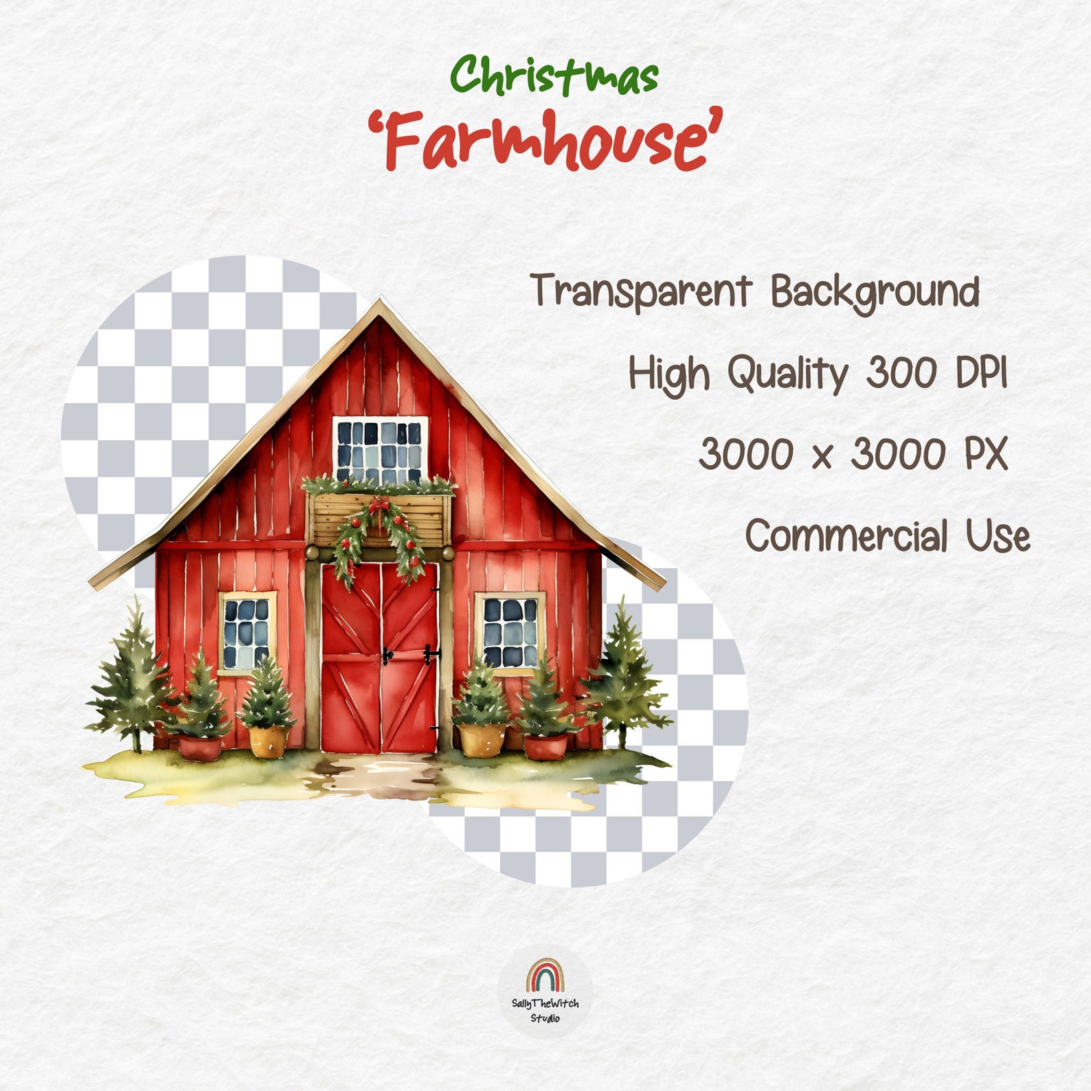 Watercolor Christmas Farmhouse, Christmas Farmhouse Clipart, Farmhouse ...