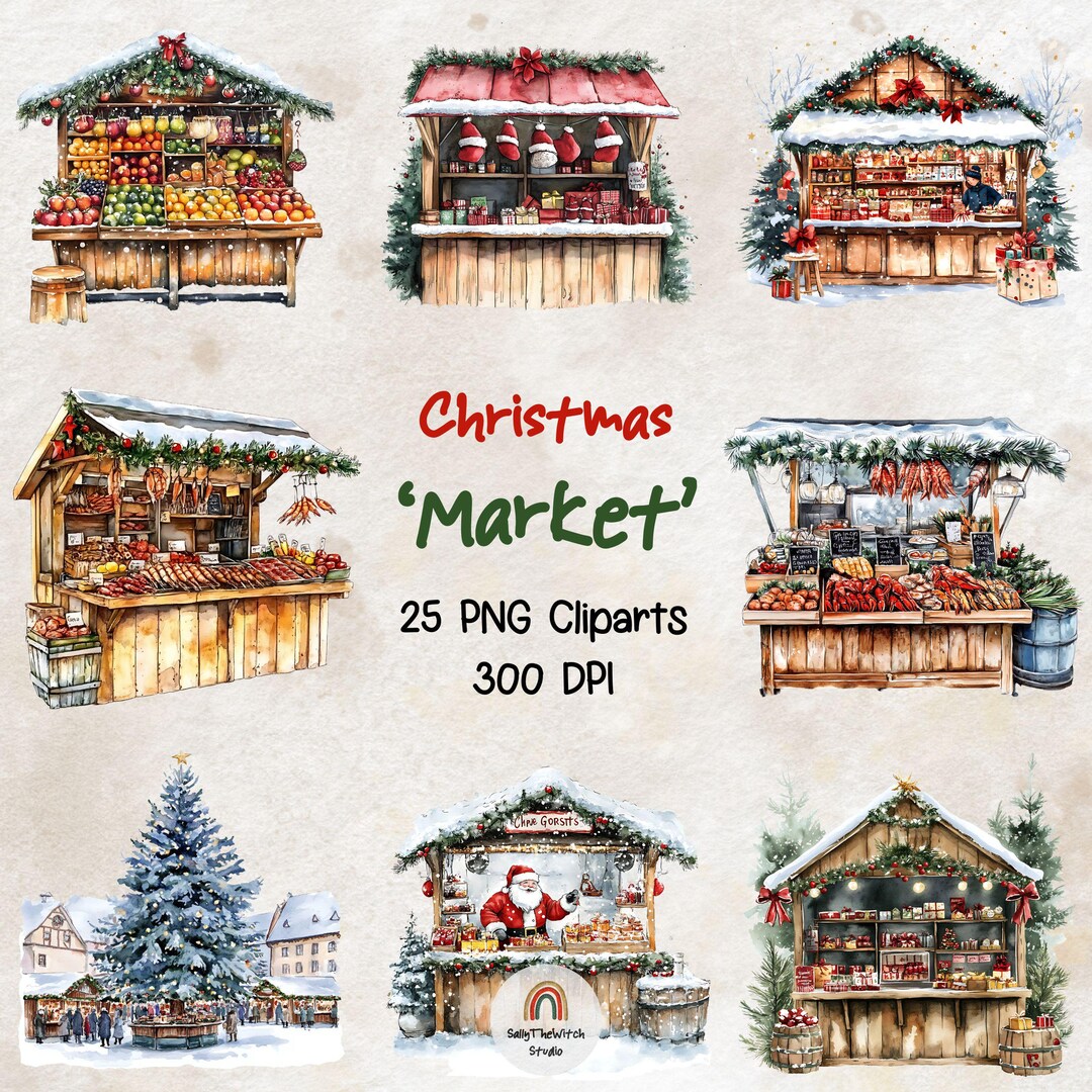 Watercolor Christmas Market Clipart, Christmas Market, Festive ...