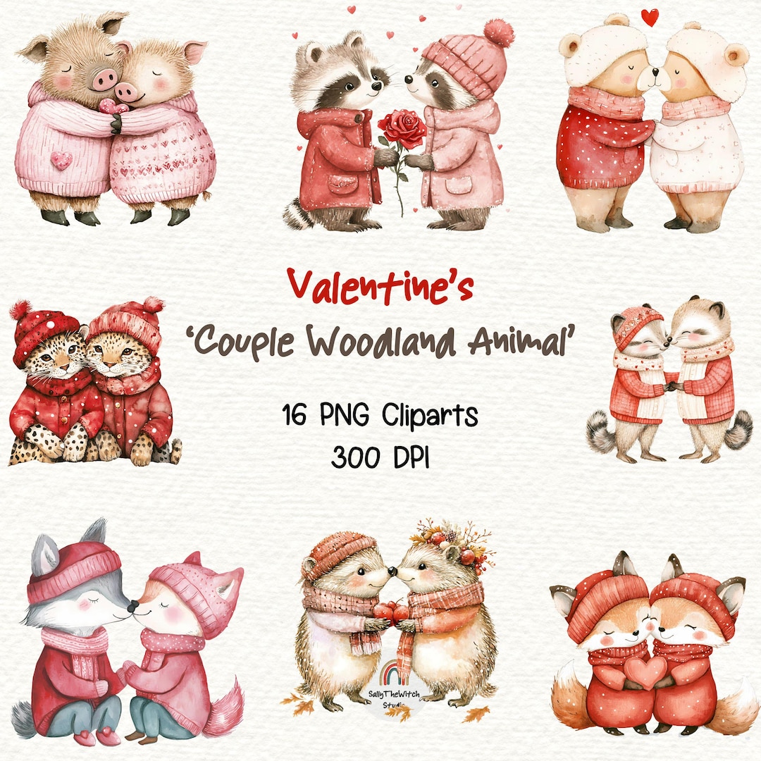 Watercolor Couple Woodland Animal Clipart, Woodland Animal PNG ...