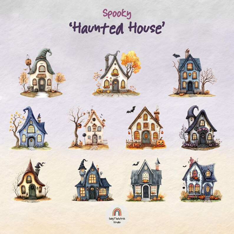 Watercolor Halloween Spooky Haunted House, Halloween Castle, Spooky ...