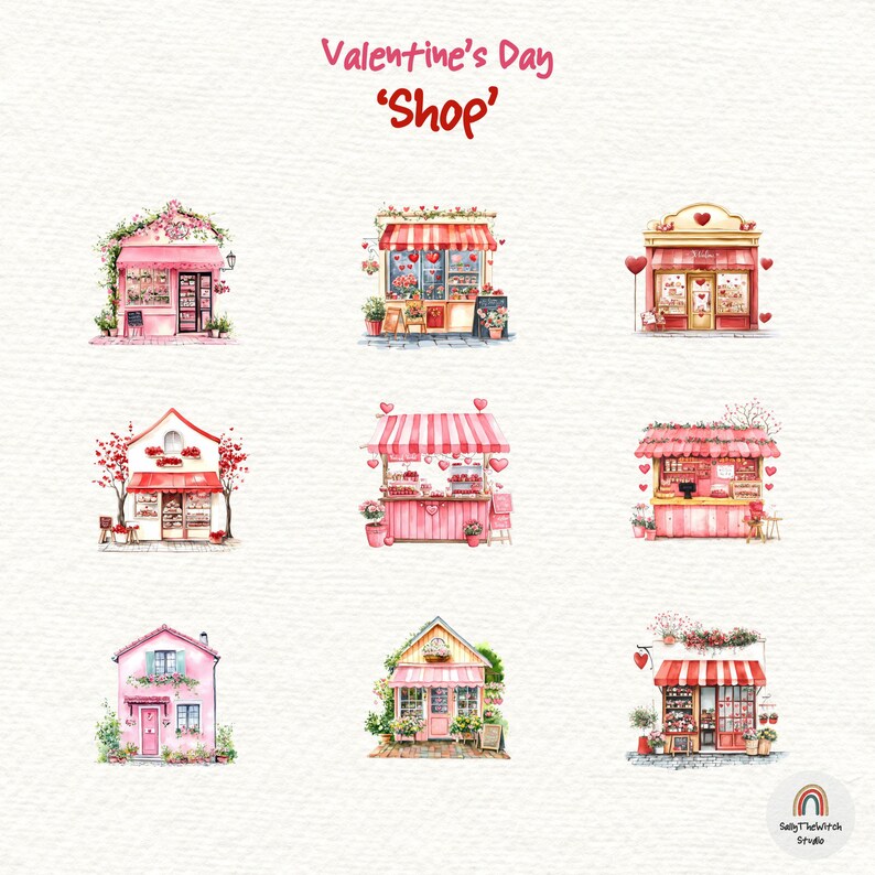 Watercolor Valentine Shop Clipart, Valentine Shop PNG, Valentine Love ...