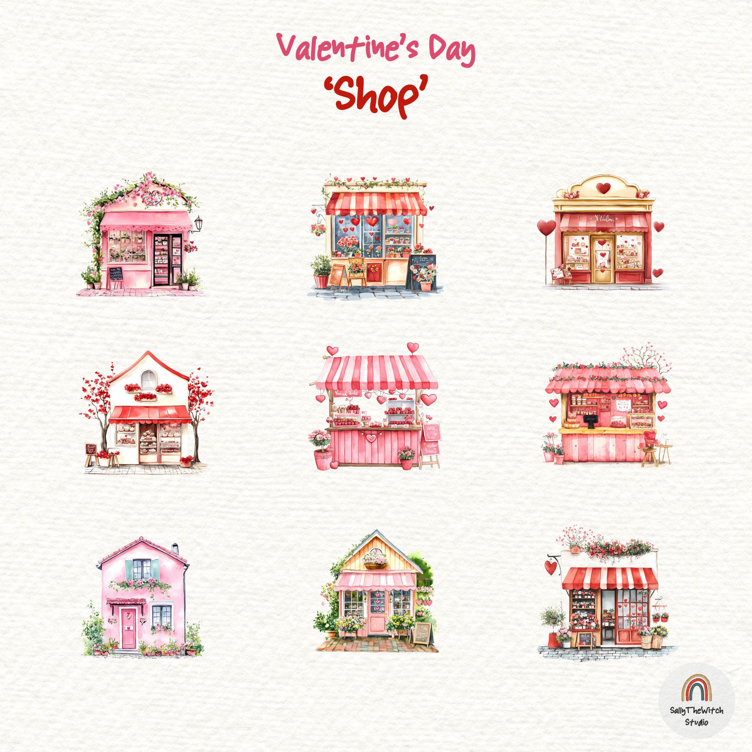 Watercolor Valentine Shop Clipart, Valentine Shop PNG, Valentine Love ...
