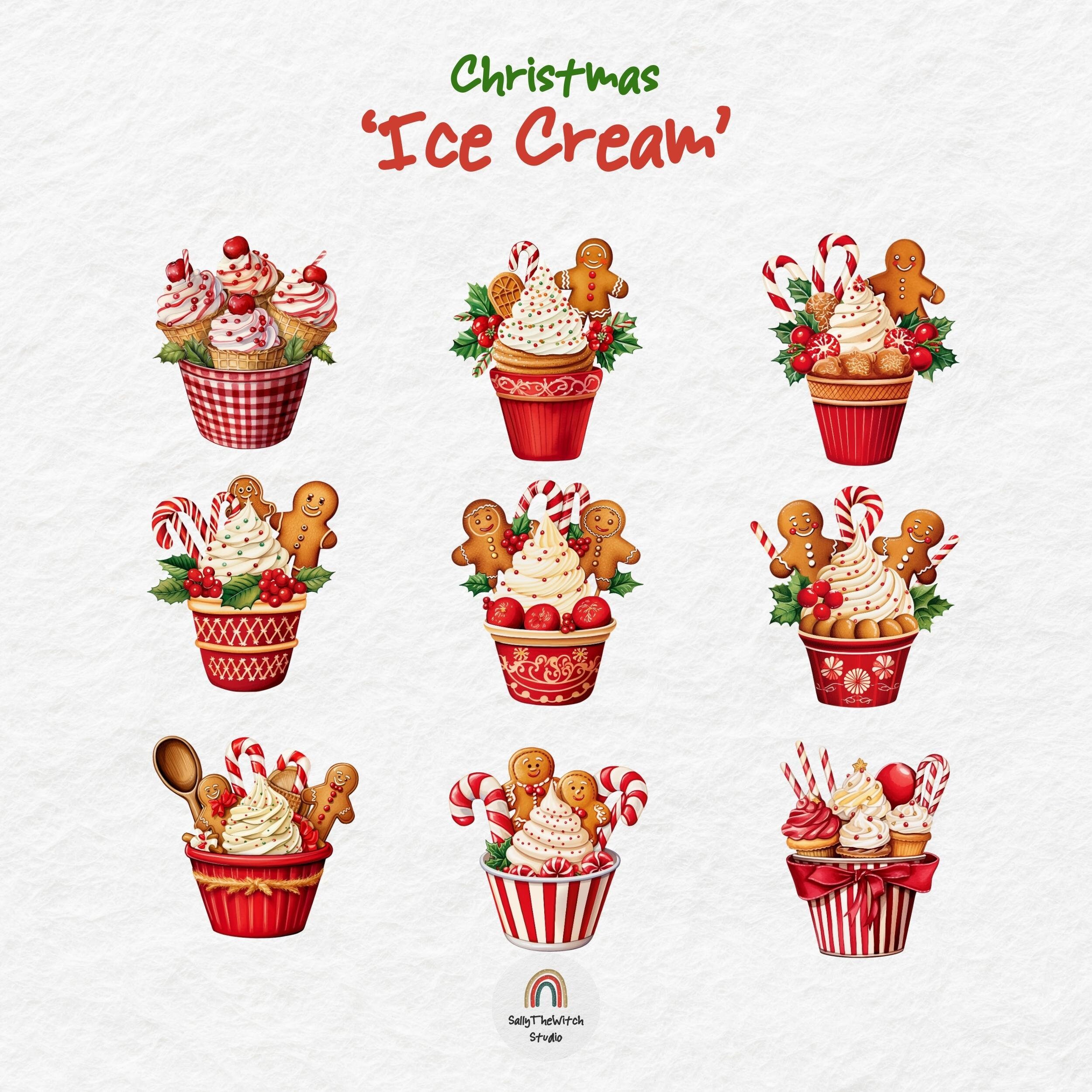 Watercolor Ice Cream Clipart, Christmas Ice Cream, Ice Cream, Christmas ...