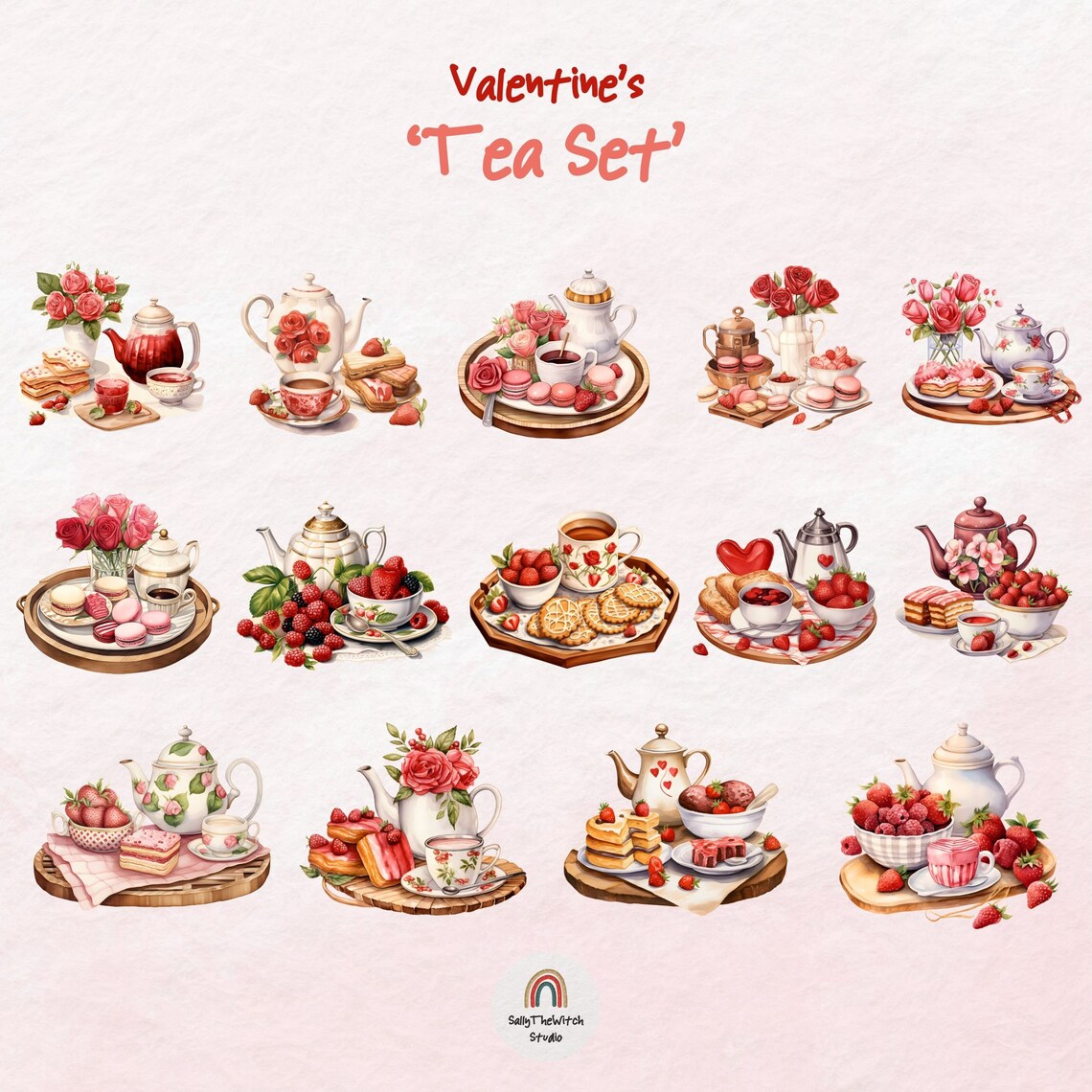 Watercolor Valentine Tea Set Clipart, Valentine Hot Drink, Hot Drink ...
