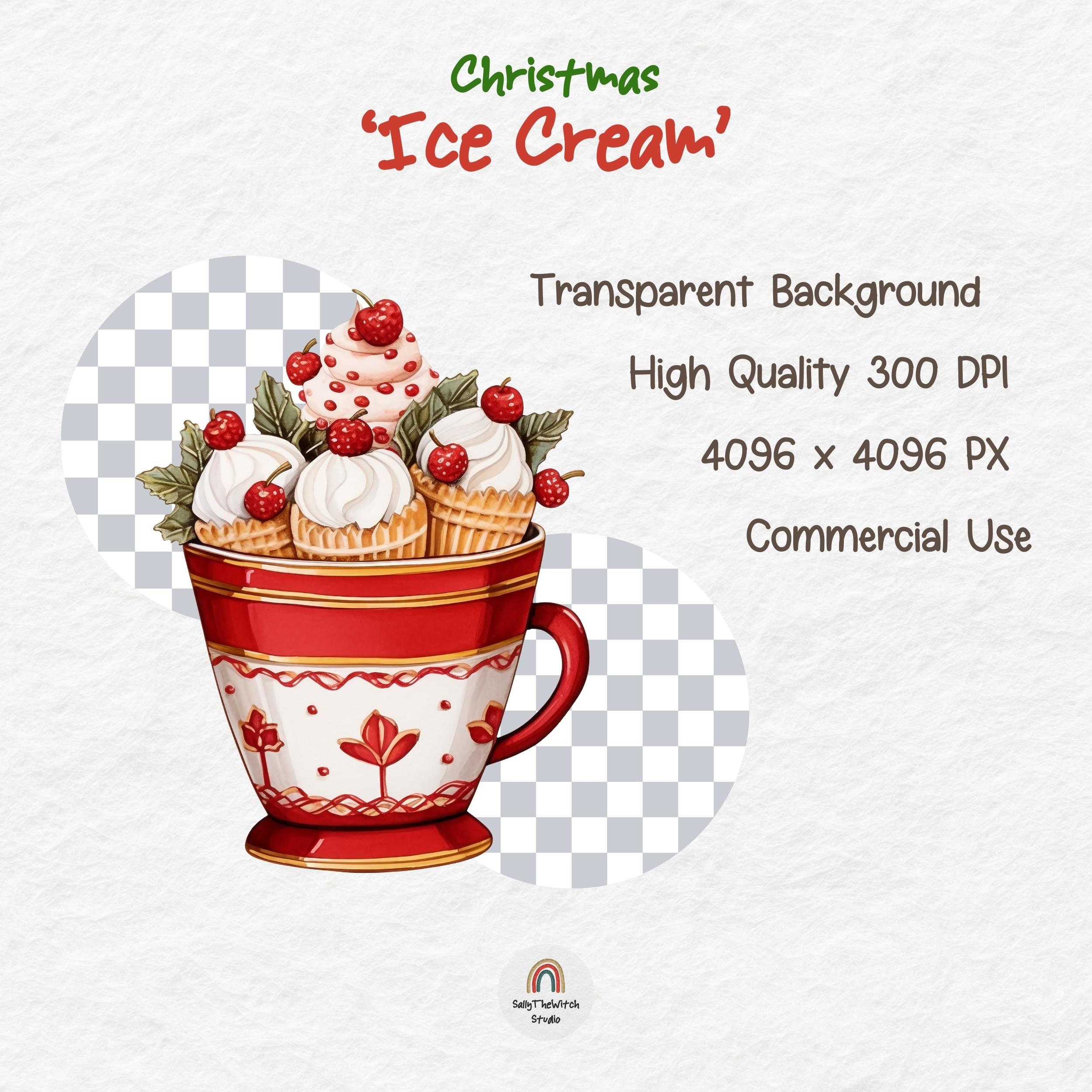 Watercolor Ice Cream Clipart, Christmas Ice Cream, Ice Cream, Christmas ...