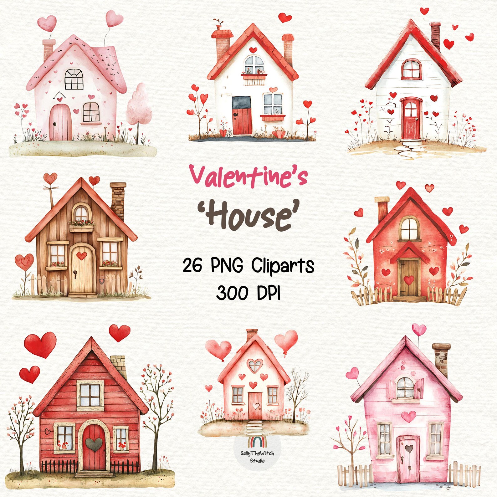 Watercolor Valentine House Clipart, Valentine House, Pink House PNG ...