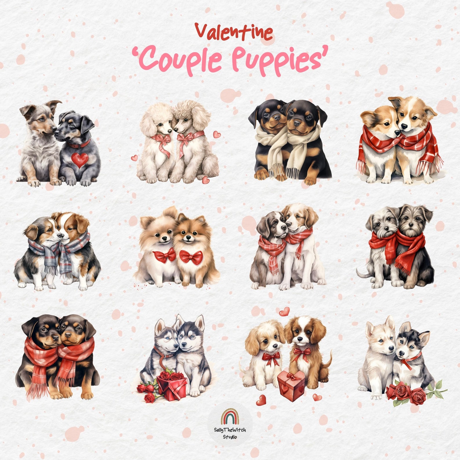 Watercolor Valentine Clipart, Valentine Puppy Clipart, Valentine Puppy ...