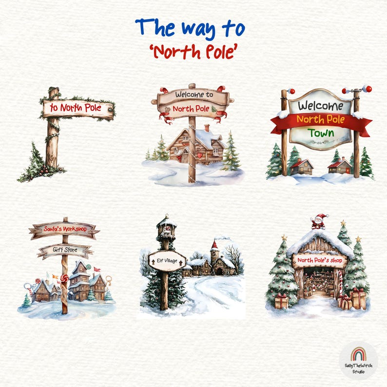 Watercolor North Pole Clipart, Christmas North Pole, North Pole Sign ...