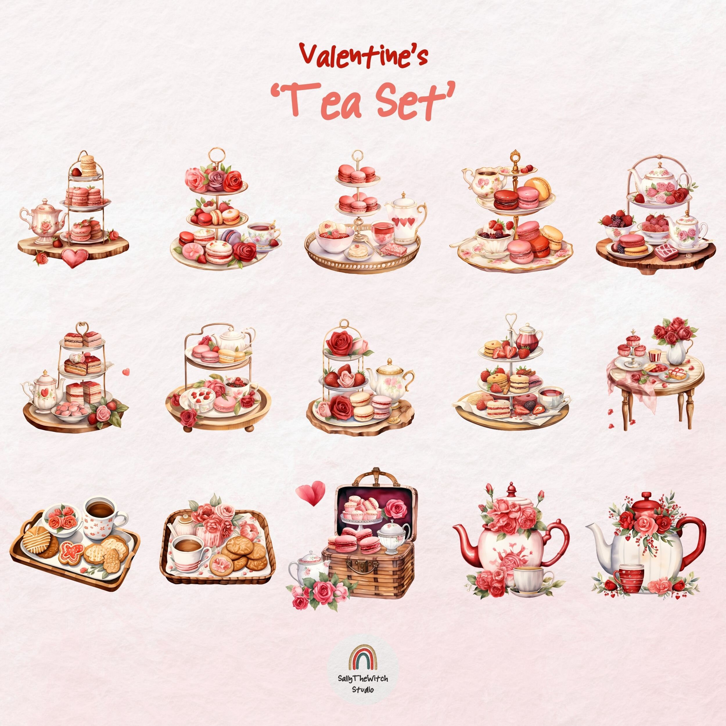 Watercolor Valentine Tea Set Clipart, Valentine Hot Drink, Hot Drink ...