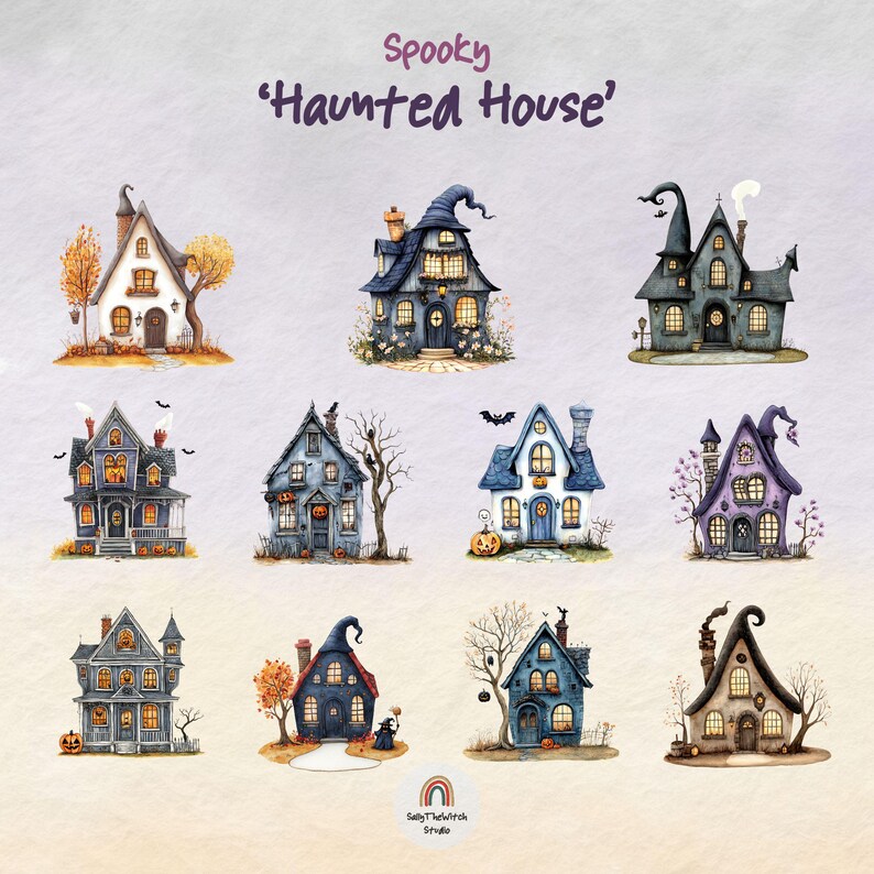 Watercolor Halloween Spooky Haunted House, Halloween Castle, Spooky ...