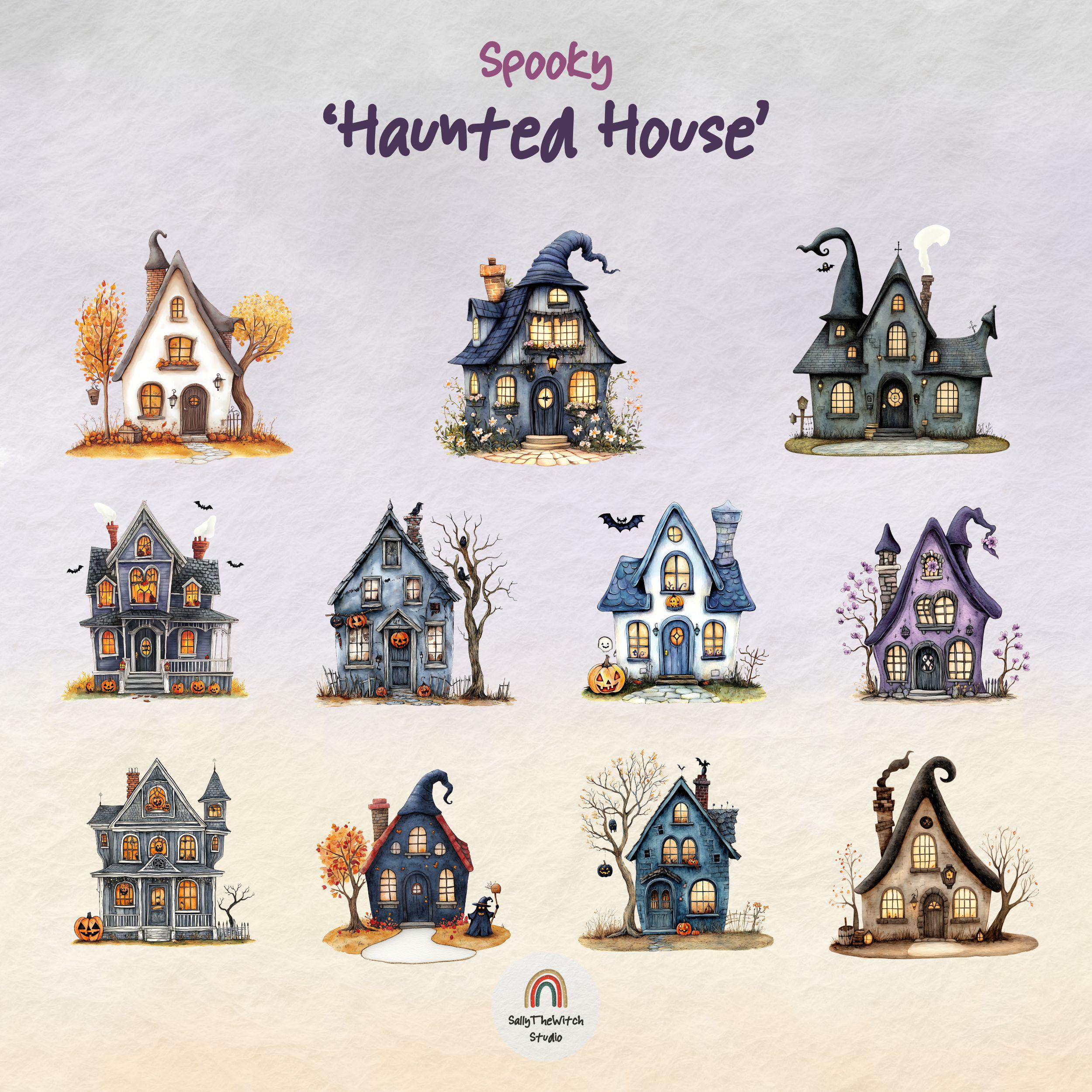 Watercolor Halloween Spooky Haunted House, Halloween Castle, Spooky ...