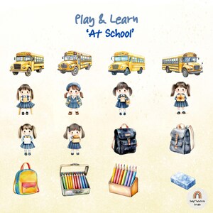 Watercolor School Clipart, Back to School, School Kid, School Bus ...