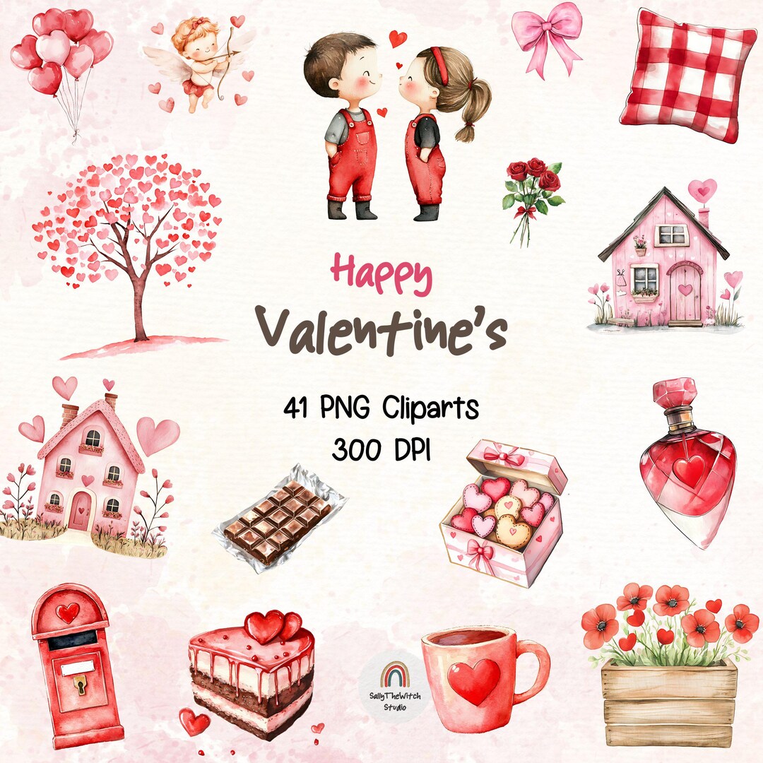 Watercolor Happy Valentine Day Clipart, Valentine PNG Clipart ...