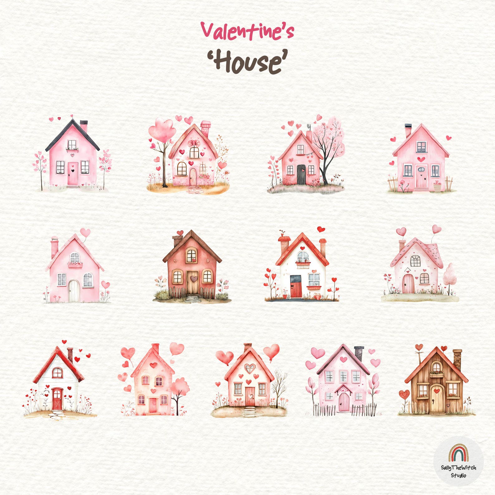 Watercolor Valentine House Clipart, Valentine House, Pink House PNG ...