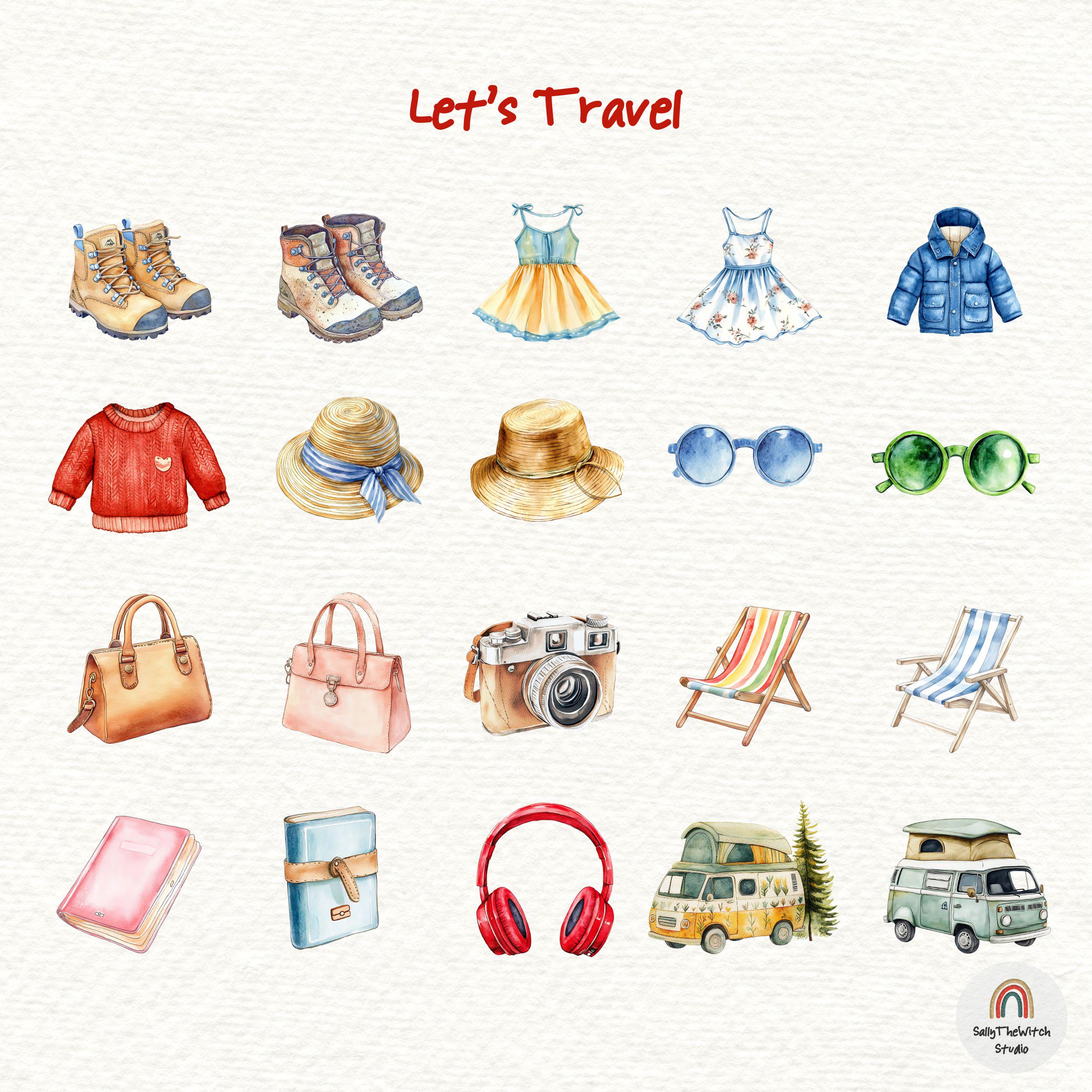 Watercolor Travel Clipart, Watercolor Vacation Clipart, Watercolor ...