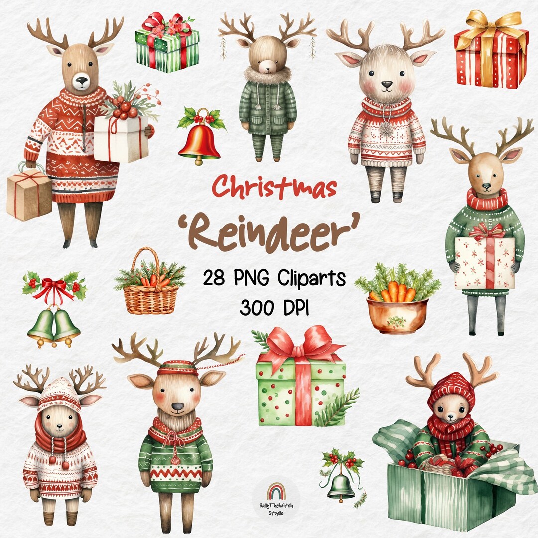Watercolor Christmas Reindeer Clipart, Christmas Reindeer, Reindeer ...