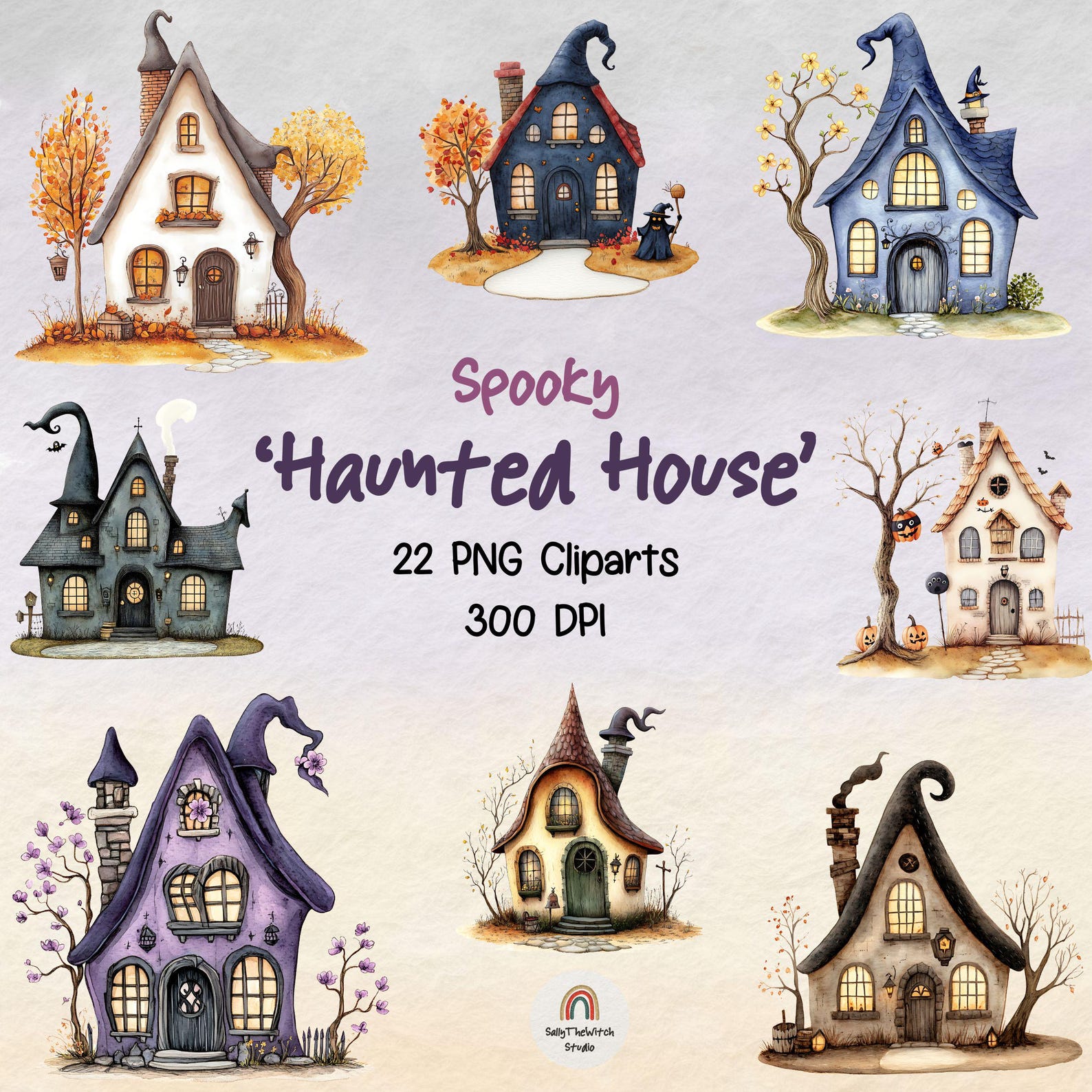 Watercolor Halloween Spooky Haunted House, Halloween Castle, Spooky ...