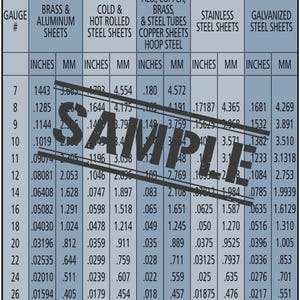 Metal Gauge Thickness Chart Ferrous & Nonferrous Metals Mm/inch - Etsy