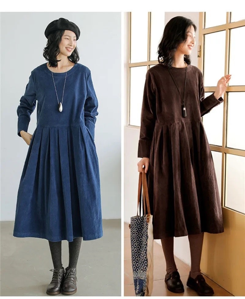 Retro Winter Fall Corduroy Dress, Women Loose Corduroy Vest Dress ...