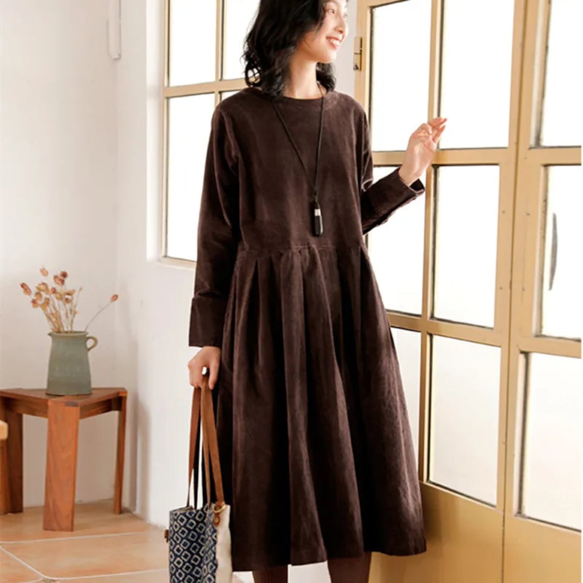 Retro Winter Fall Corduroy Dress, Women Loose Corduroy Vest Dress ...