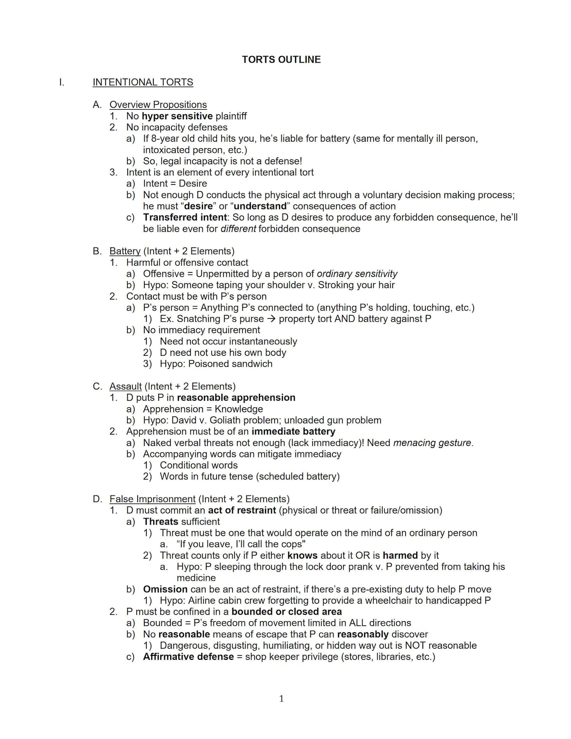 Law School Torts Outline - Etsy
